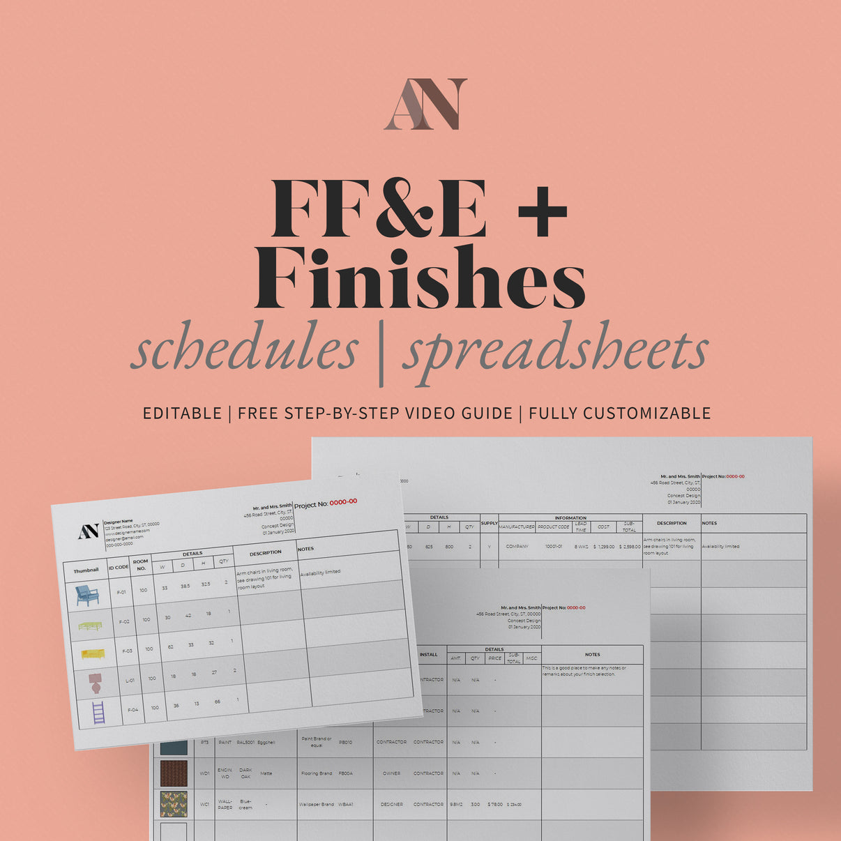 FF&E and Finishes Schedules | Spreadsheets Template – Audrey Noakes Shop