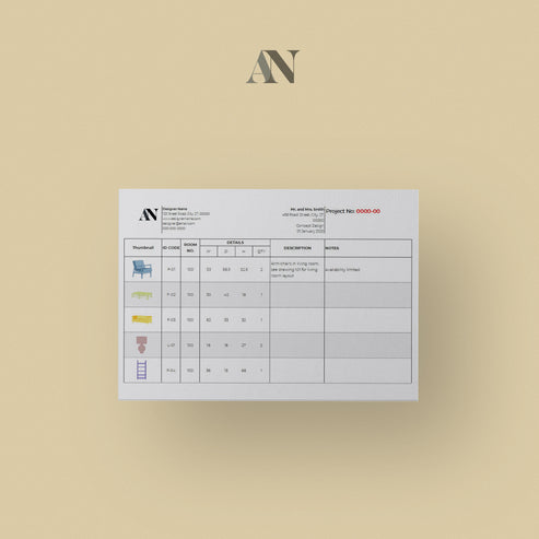 FF&E and Finishes Schedules | Spreadsheets Template – Audrey Noakes Shop