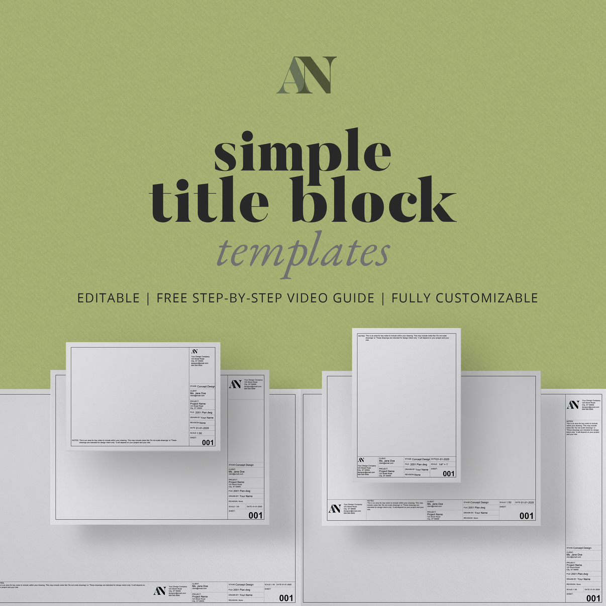 Simple Title Block Templates - A2 / A3 / A4 + 8.5x11 / 11x17 / 18x24 ...
